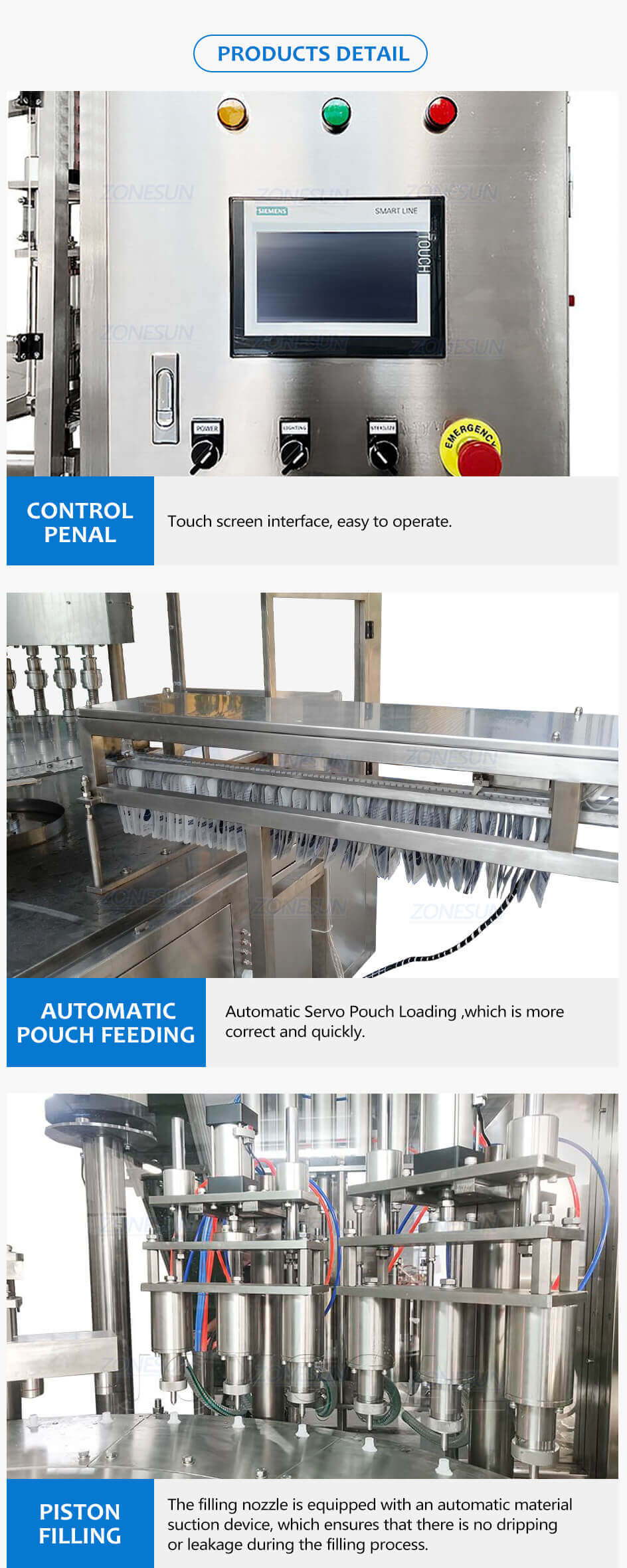 6 Heads Spout Pouch Filling Capping Machine - ZONESUN TECHNOLOGY LIMITED